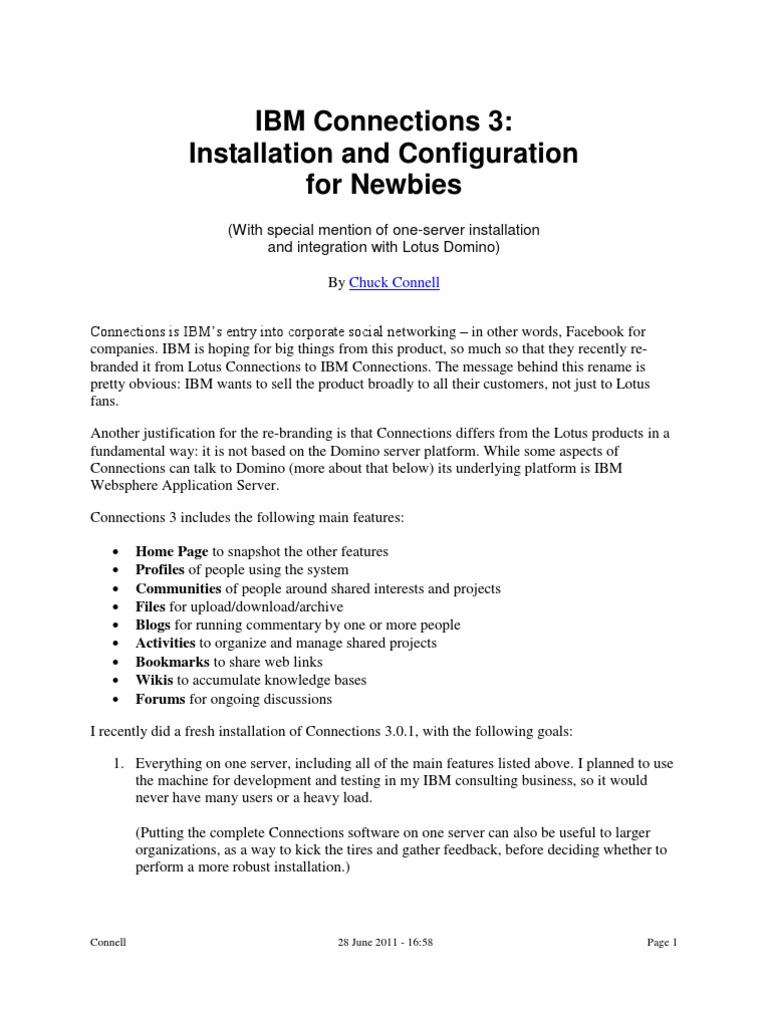 IBM Connections 3: One-Server Setup Guide | PDF | Ibm Notes | Computer ...