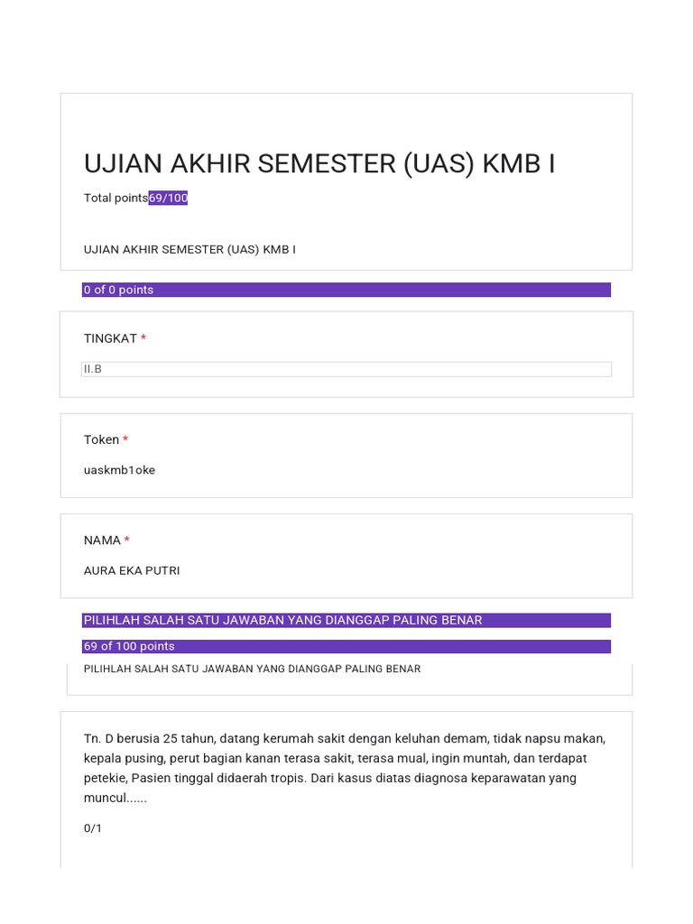 Ujian Akhir Semester (Uas) KMB I: Total Points | PDF | Kesehatan Holistik
