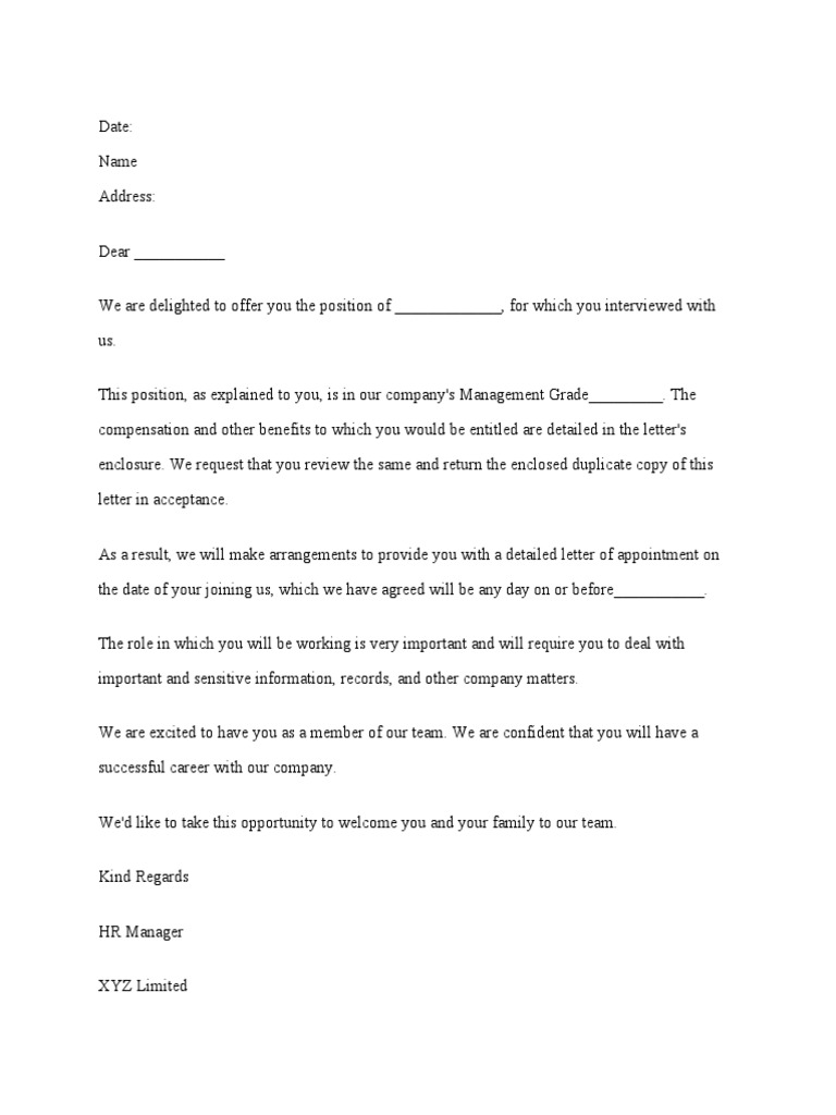 Offer Letter for Management Role | PDF