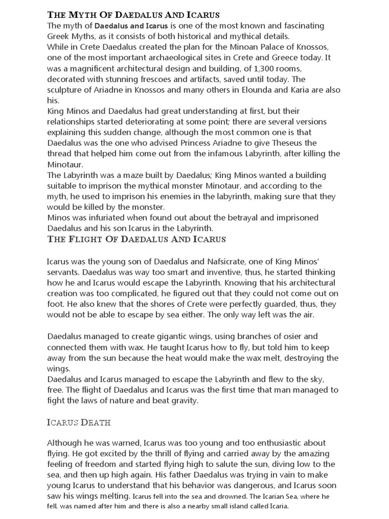 The Myth of Daedalus and Icarus | PDF | Minotaur