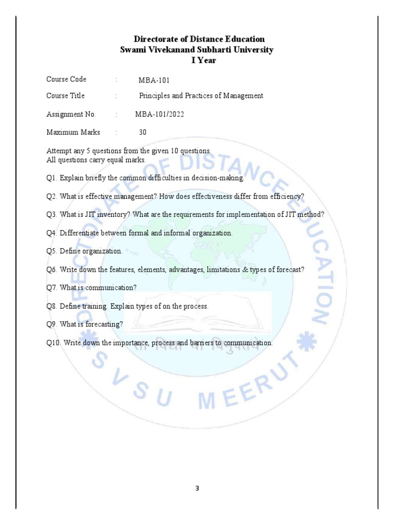 MBA-101 Principles of Management Assignment | PDF | Career & Growth ...