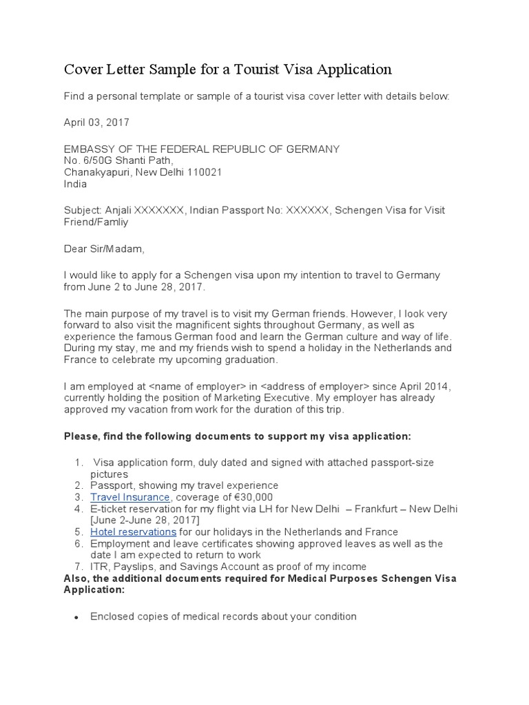 Cover Letter Sample For A Tourist Visa Application | PDF | Travel Visa ...