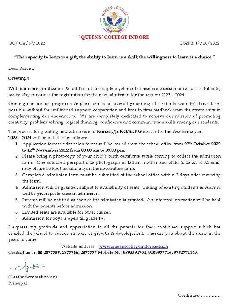 Circular For Parents | Download Free PDF | Cognition | Learning