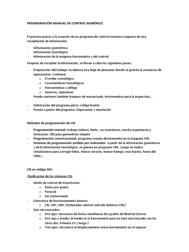 Apuntes PROGRAMACIÓN MANUAL DE CONTROL NUMÉRICO | PDF | Control numerico Apuntes PROGRAMACIÓN MANUAL DE CONTROL NUMÉRICO | PDF | Control numerico