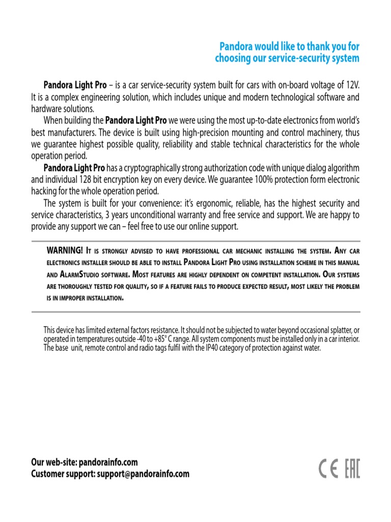 Pandora LIGHT PRO v2 Manual en | PDF | Bluetooth | Remote Control