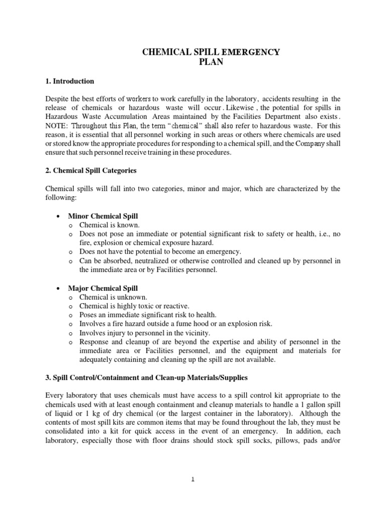 Chemical Spill Emergency Response Plan | PDF | Oil Spill | Hazards