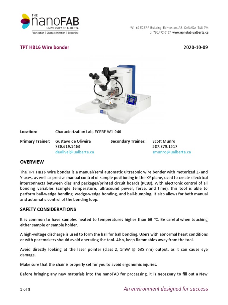 TPT HB16 Wire Bonder SOP | PDF | Equipment | Manufactured Goods