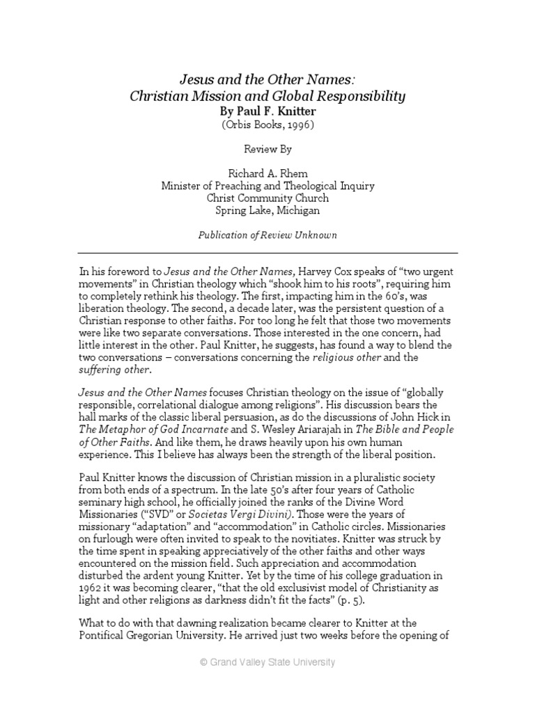 Jesus and The Other Names - Christian Mission and Global Responsibility ...