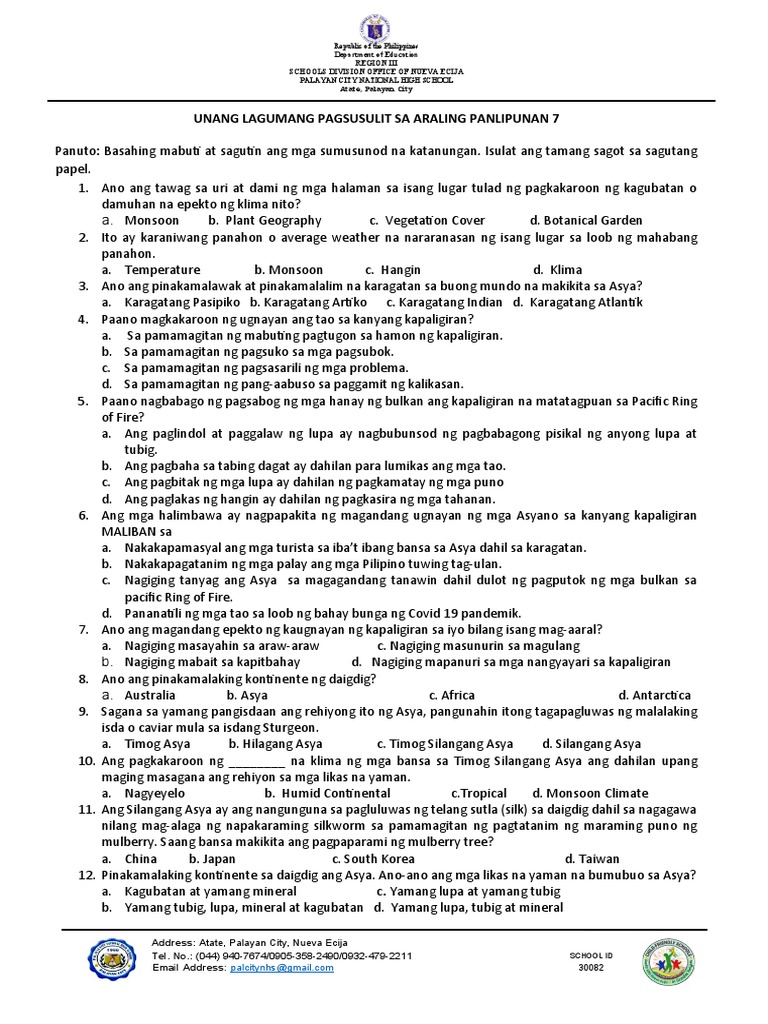 Grade 7 Araling Panlipunan 1st Periodical Test | PDF