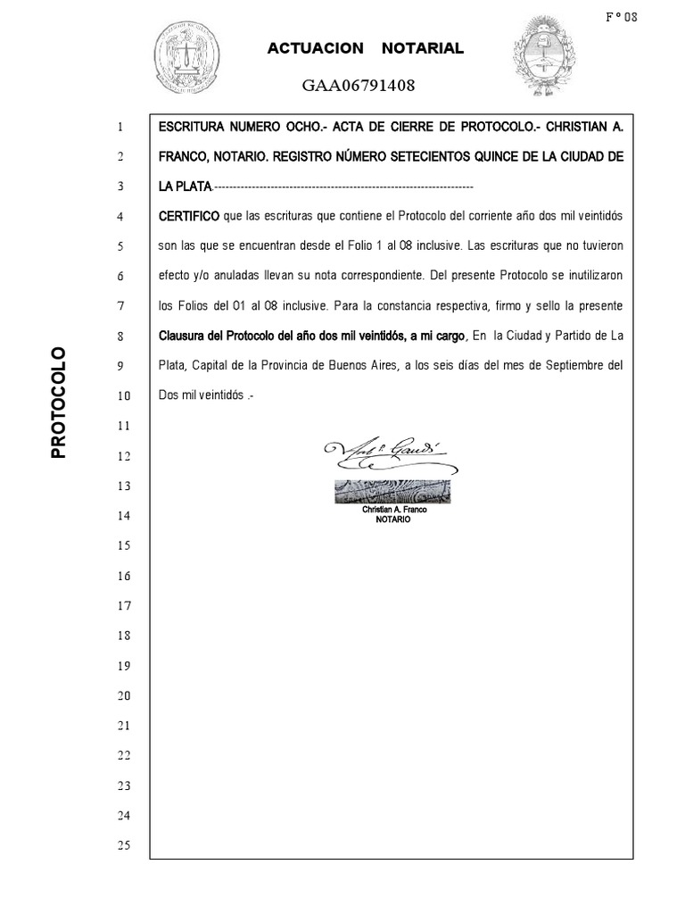 ACTA de CIERRE 2020 y Folios Hasta El 49 (1733) | PDF