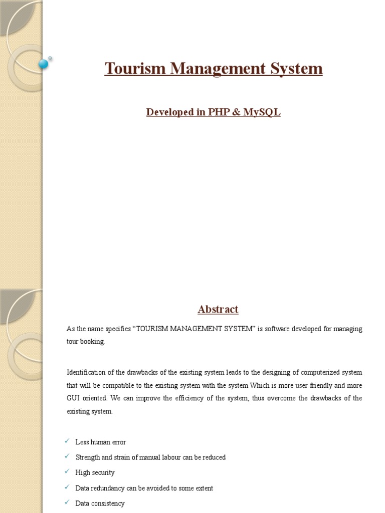 Tourism Management System: A Web-Based Application Using PHP and MySQL ...