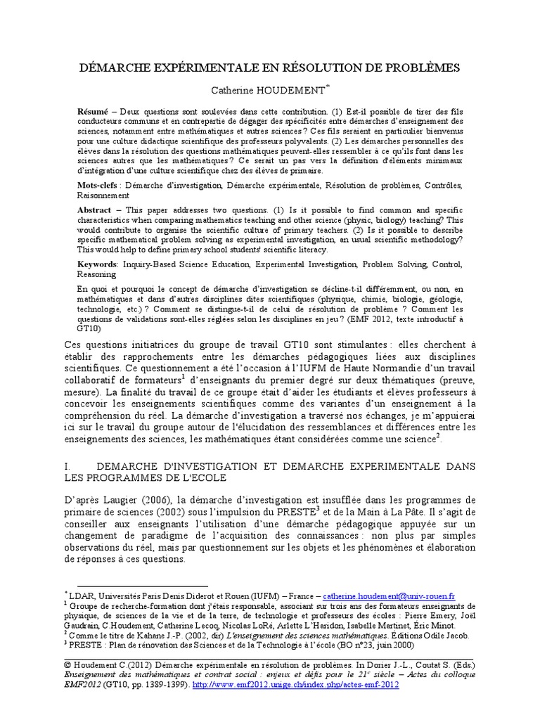 Démarche Expérimentale en Résolution de Problèmes +++ | PDF ...