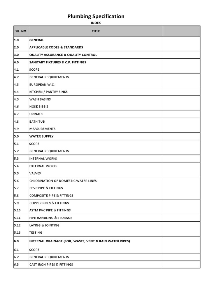 Plumbing Specifications Overview | PDF | Plumbing | Pipe (Fluid Conveyance)