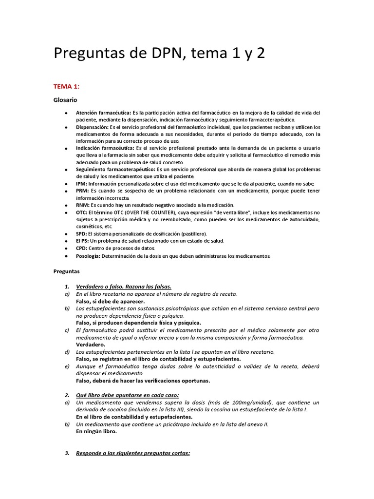 Preguntas DPN | PDF | Medicamentos con receta | Farmacéutico