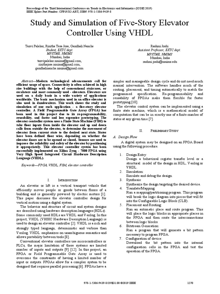 Study and Simulation of Five-Story Elevator Controller Using VHDL | PDF ... Study and Simulation of Five-Story Elevator Controller Using VHDL | PDF ...