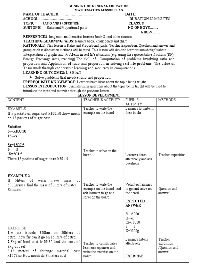4.ratio and Proportion | PDF | Learning | Ratio