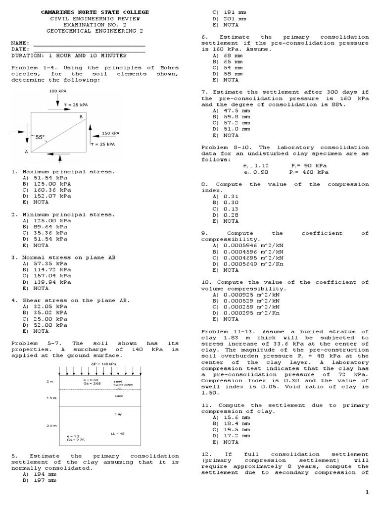 Examination 2 - Geotechnical Engineering 2 | PDF | Solid Mechanics | Materials