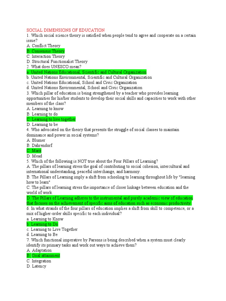 Social Dimensions of Education Exam 1 | PDF | Learning | Teachers