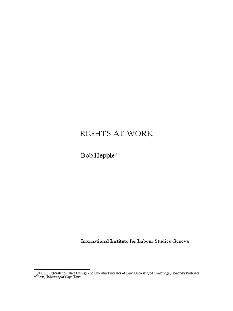 Bob Hepple (ILO) - Rights at Work | PDF | Rights | Employment