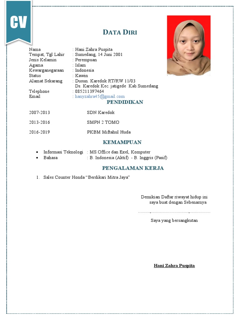 Contoh CV Teh Nina | PDF