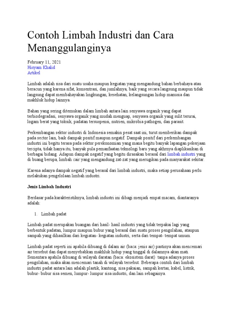 Contoh Limbah Industri Dan Cara Menanggulanginya Pdf