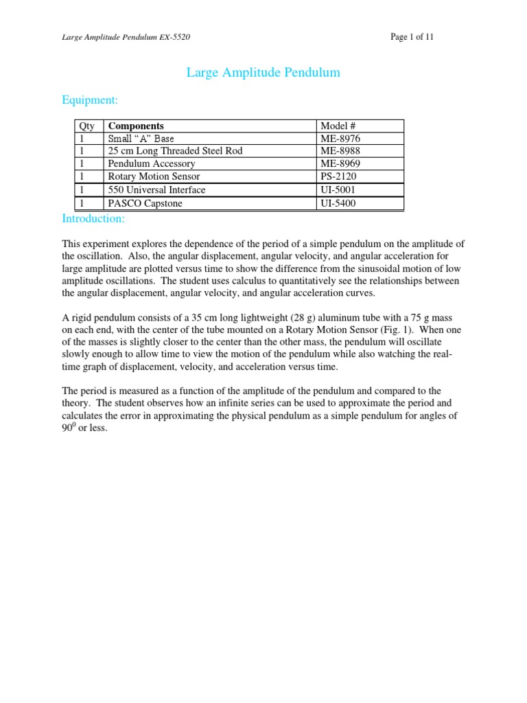 Expt 2 Large Amplitude Pendulum | PDF | Pendulum | Acceleration