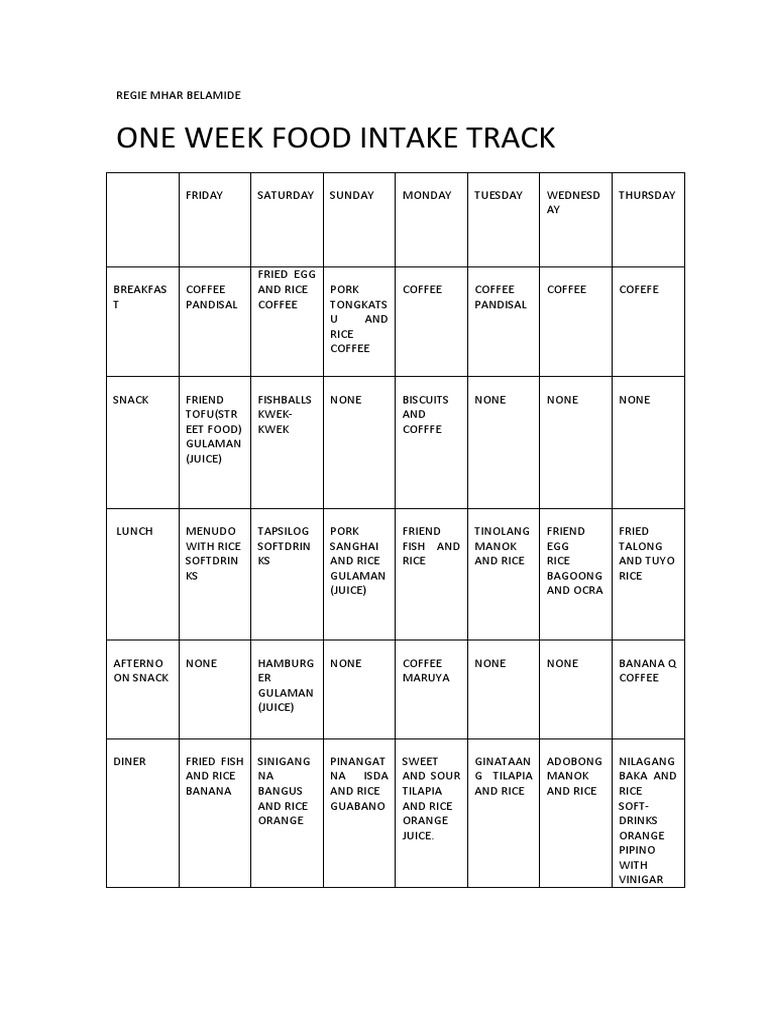 Food Intake Track | PDF