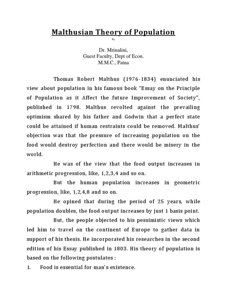 Maltus Population Theory | PDF | Economic Growth | Economies