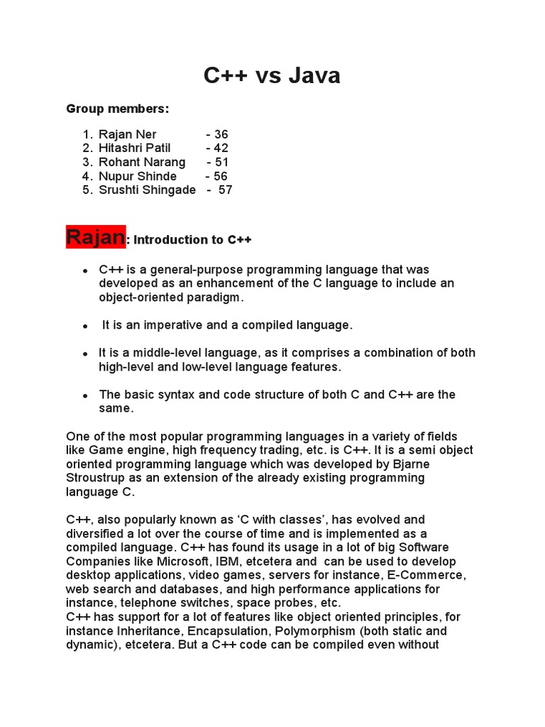 C - Vs Java | Download Free PDF | C++ | Java (Programming Language)
