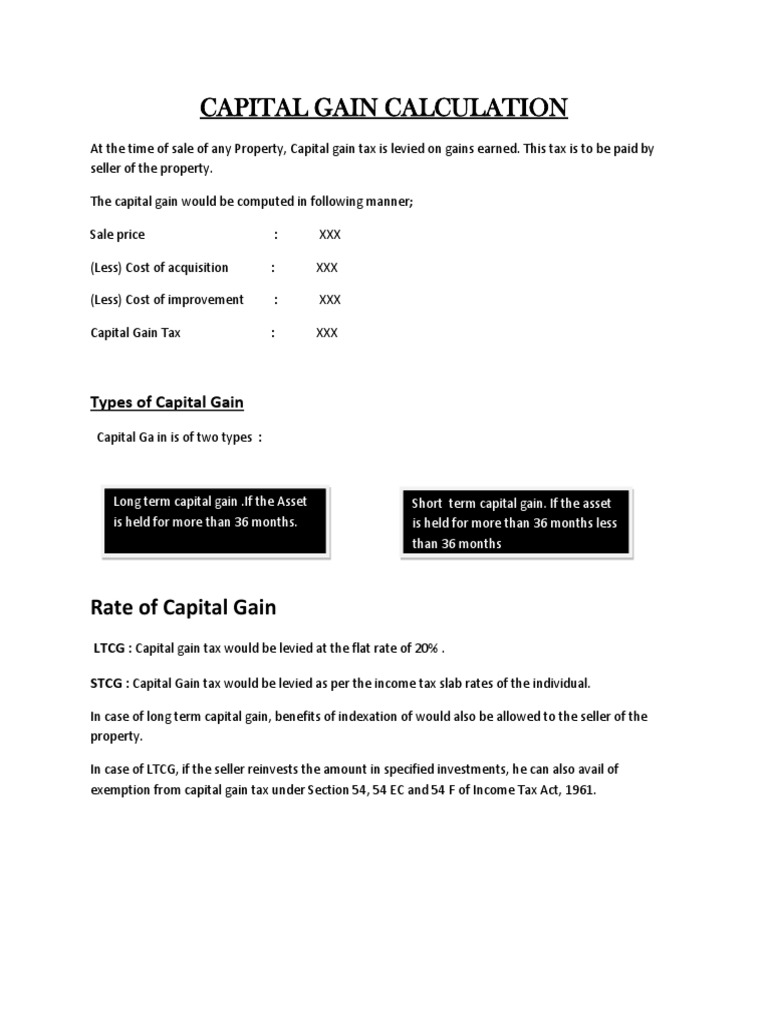 Capital Gain Calculation | PDF | Capital Gain | Capital Gains Tax
