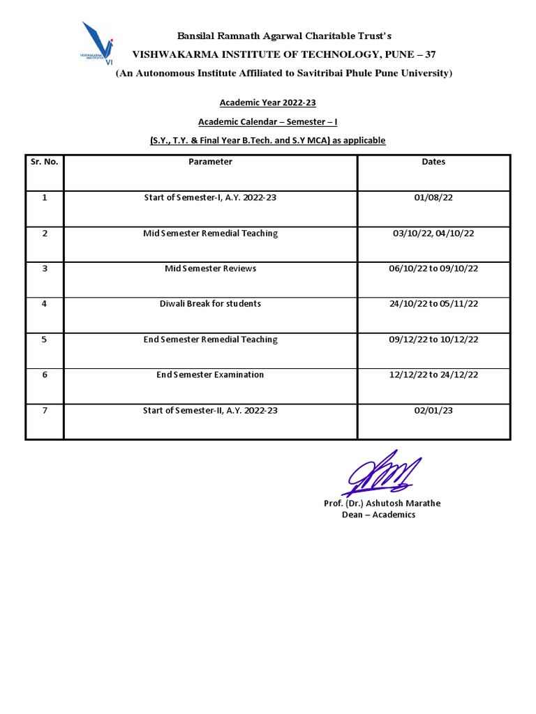 Academic Calendar 2022-23-Sem1 | PDF