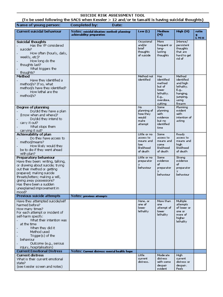 Suicide Risk Assessment Template Updated | PDF | Suicide | Mental Health