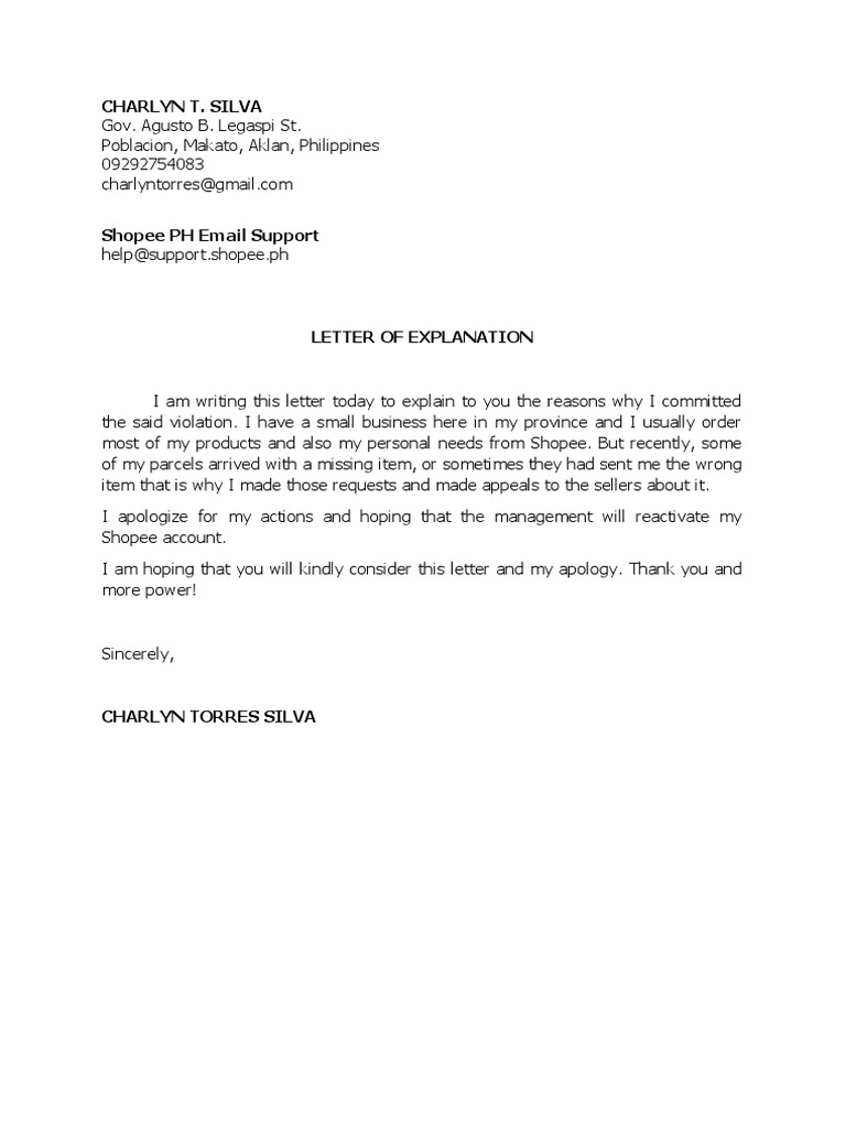 Letter of Explanation | PDF