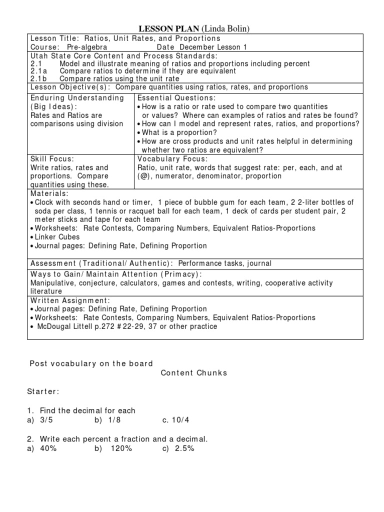 Ratio Rate Proportion Lesson Plan1 | PDF | Ratio | Odds