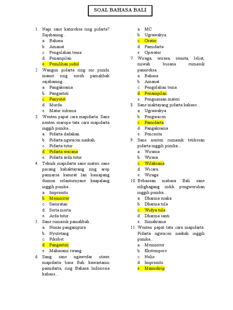 Rangkaian Soal Bahasa Bali | PDF
