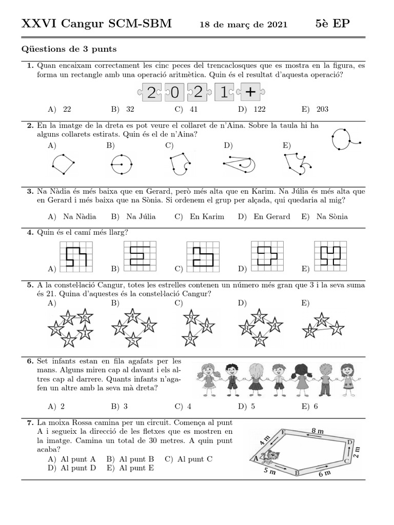 Cangur 2021 Cinque Primaria | PDF Cangur 2021 Cinque Primaria | PDF