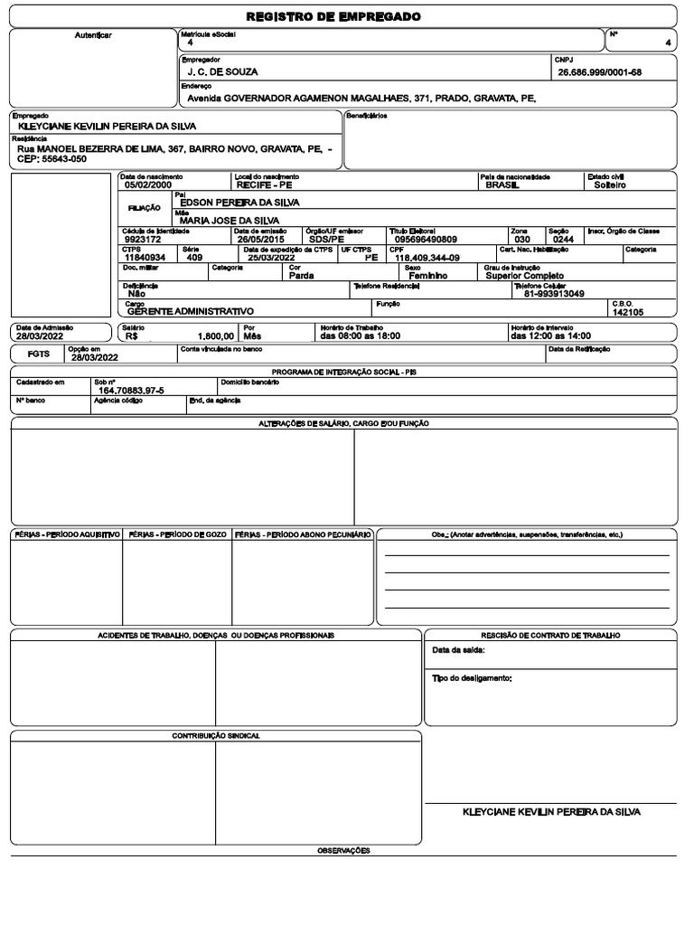 Ficha de Registro | PDF