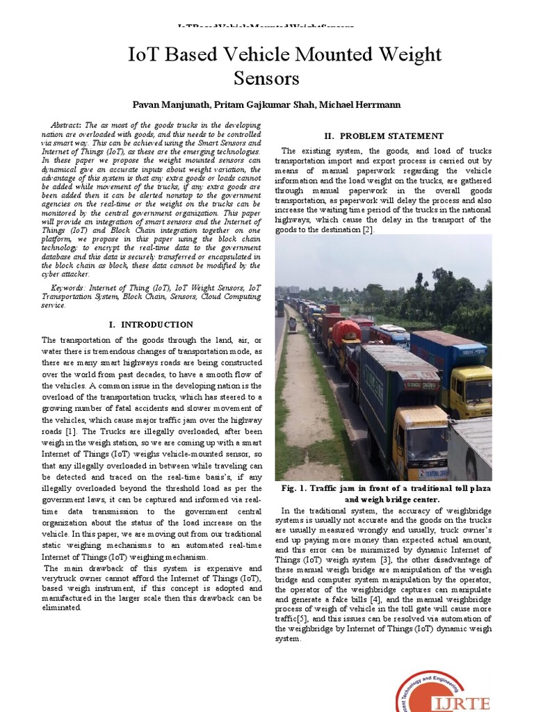 Iot Based Vehicle Mounted Weight Sensors: Ii. Problem Statement | PDF | Internet Of Things ...