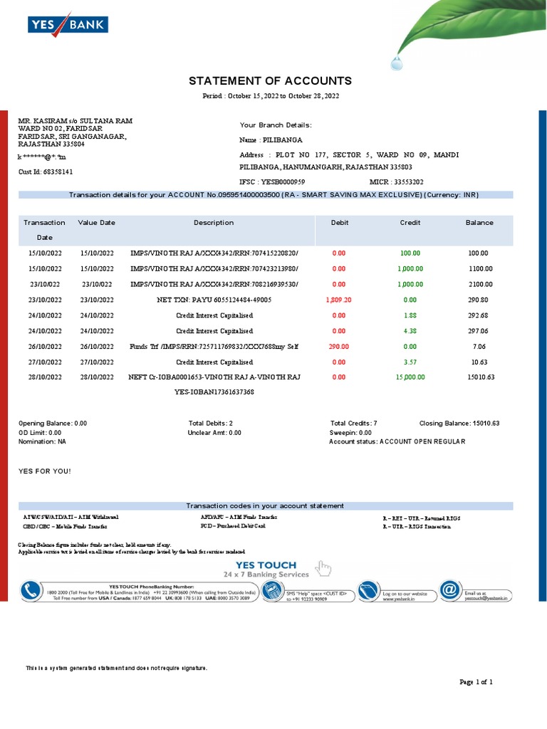 Yes Bank Rahul | PDF | Debit Card | Market (Economics)