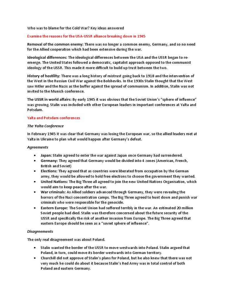 Who Was To Blame For The Cold War NOTES | Download Free PDF | Joseph ...