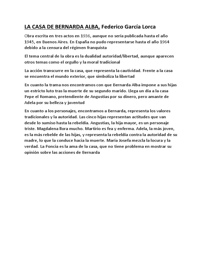 Comentario Crítico de La Casa de Bernarda Alba | PDF