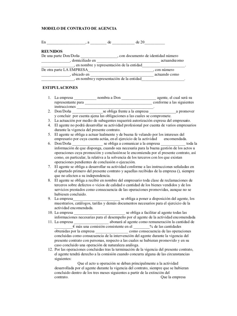Modelo de Contrato de Agencia | PDF | Instituciones sociales | Ciencias ...
