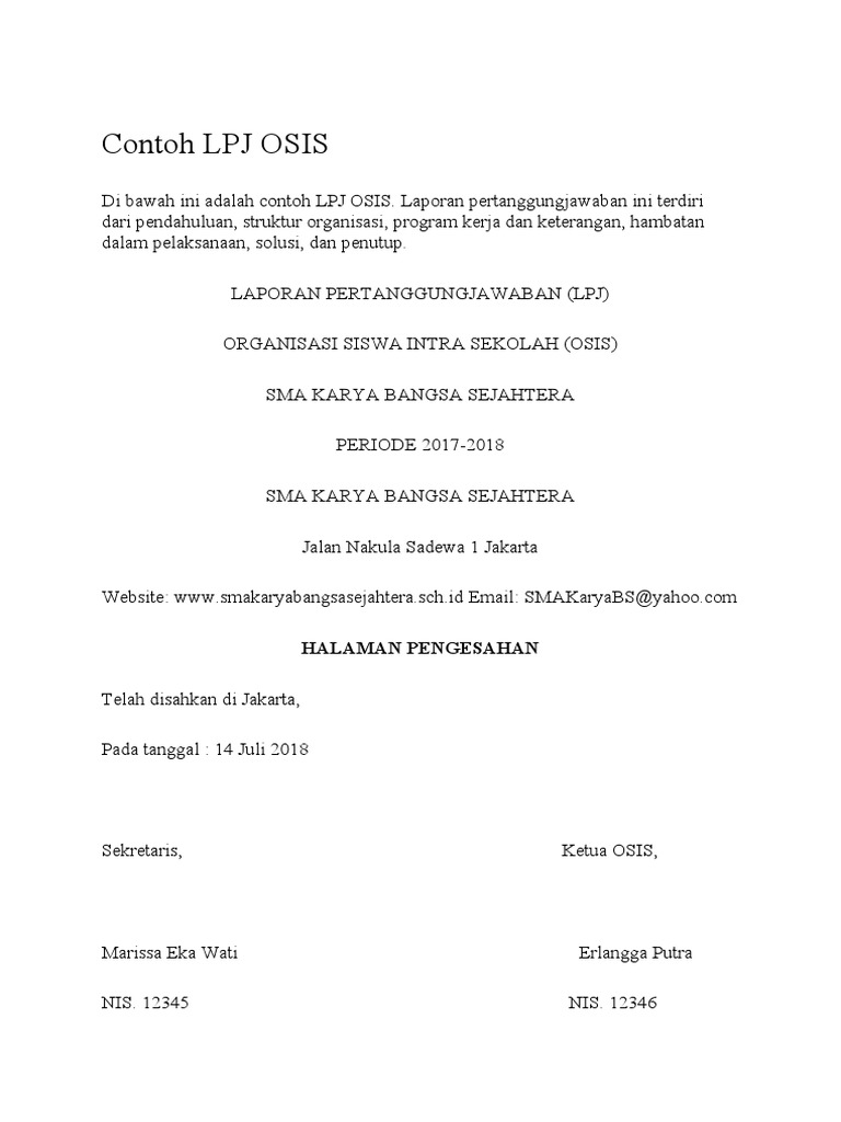 Contoh LPJ OSIS | PDF