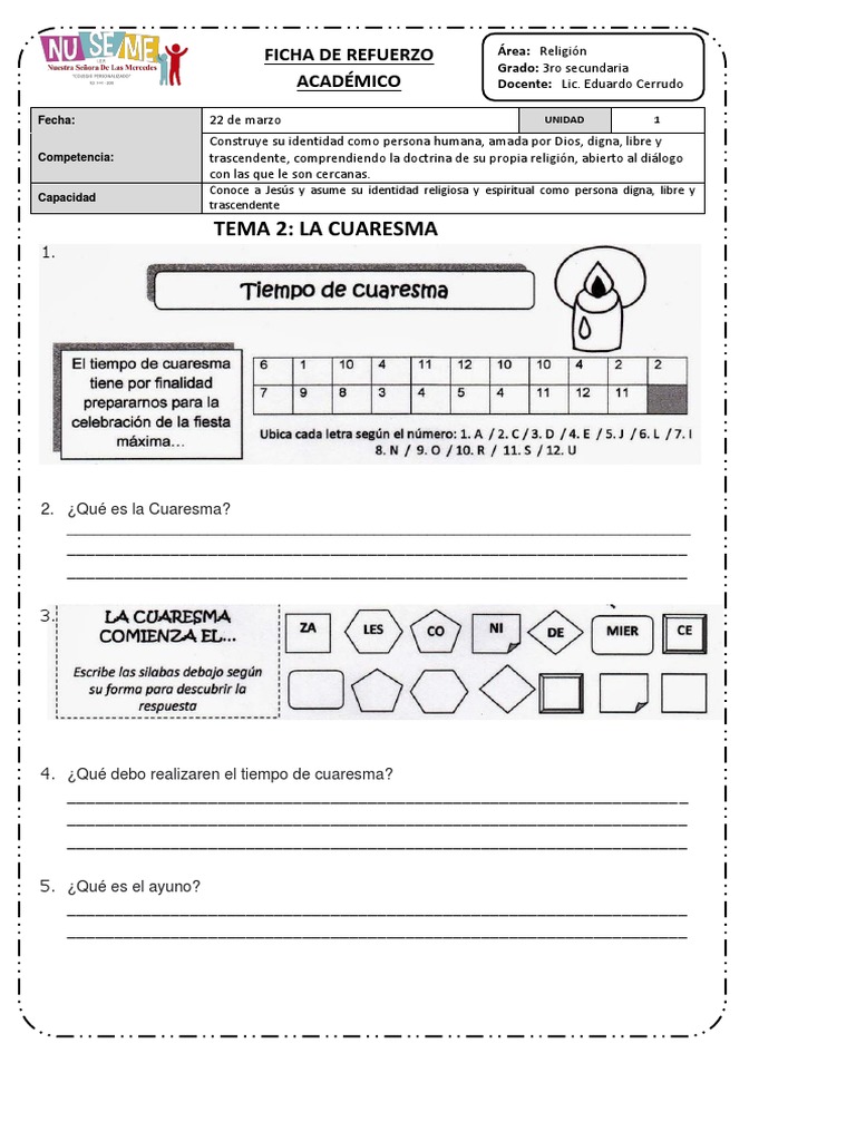 Tema 2 La Cuaresma - 3ro Sec - 22 de Marzo | PDF | Sobrenatural | Creencia religiosa y doctrina
