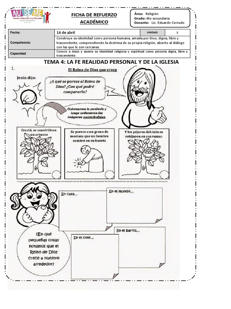 Tema 4 La Fe Realidad Personal y de La Iglesia - 4to Sec | Descargar gratis PDF | Fe | Dios