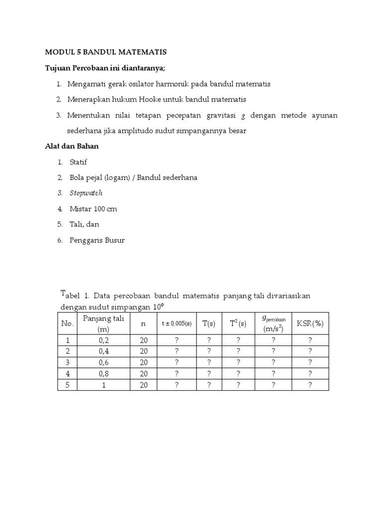 TABEL MODUL 5 Bandul Matematis | PDF