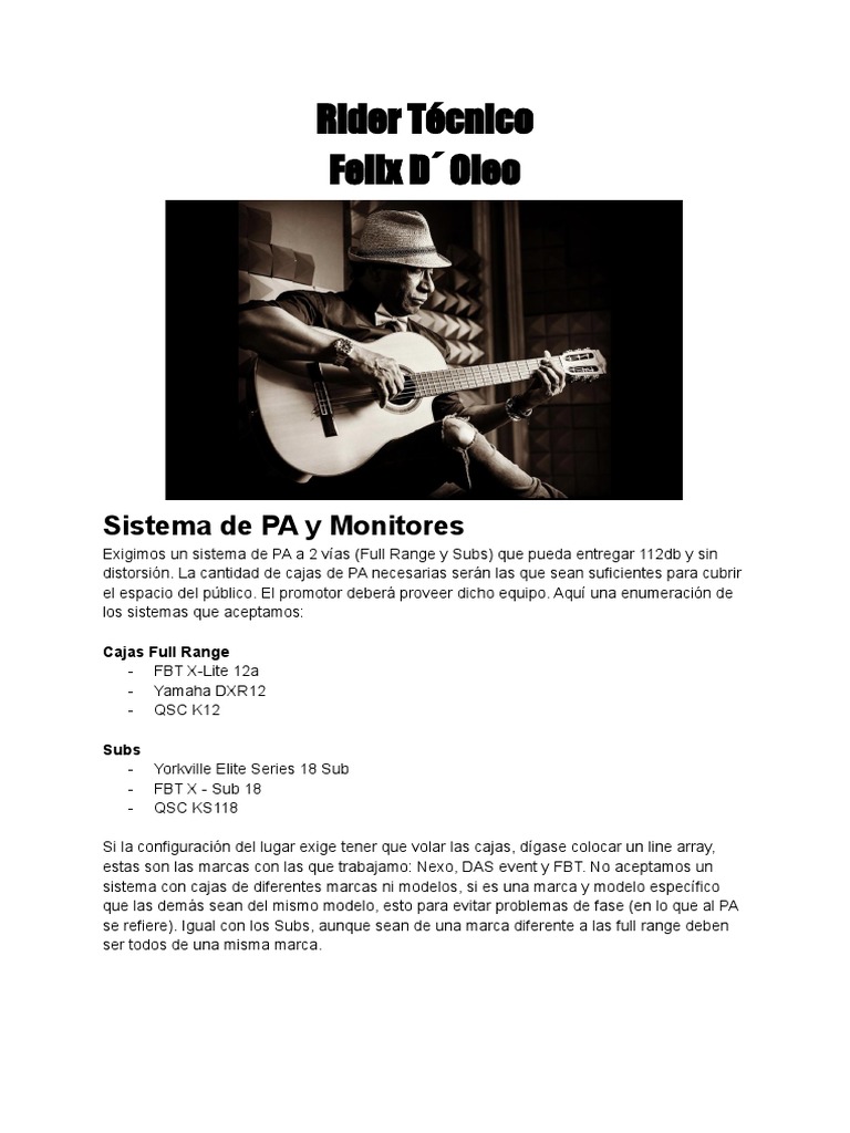 Felix D Oleo - (Rider Técnico) | PDF | Electrónica | Grabación