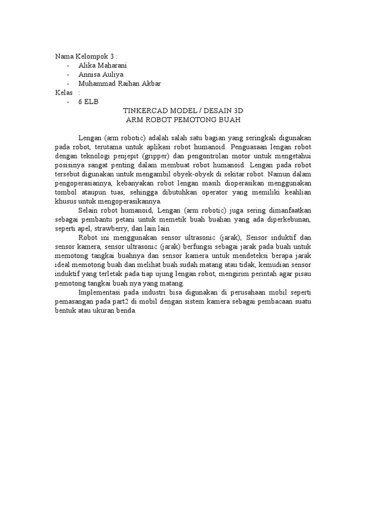 Nama Kelompok 3 Robot 3 D Arm Robot Mekatronika 6 Elb | PDF | Teknologi & Rekayasa