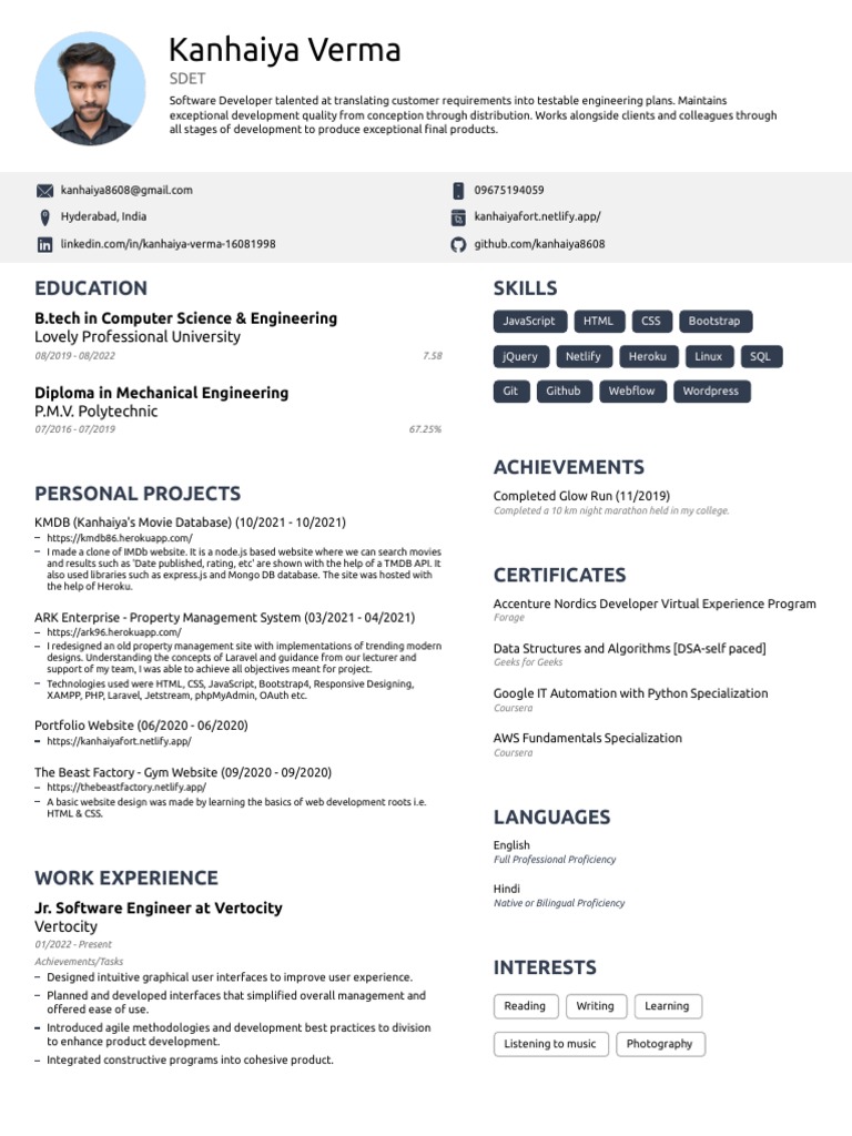 Kanhaiya's Resume | PDF | Websites | Java Script