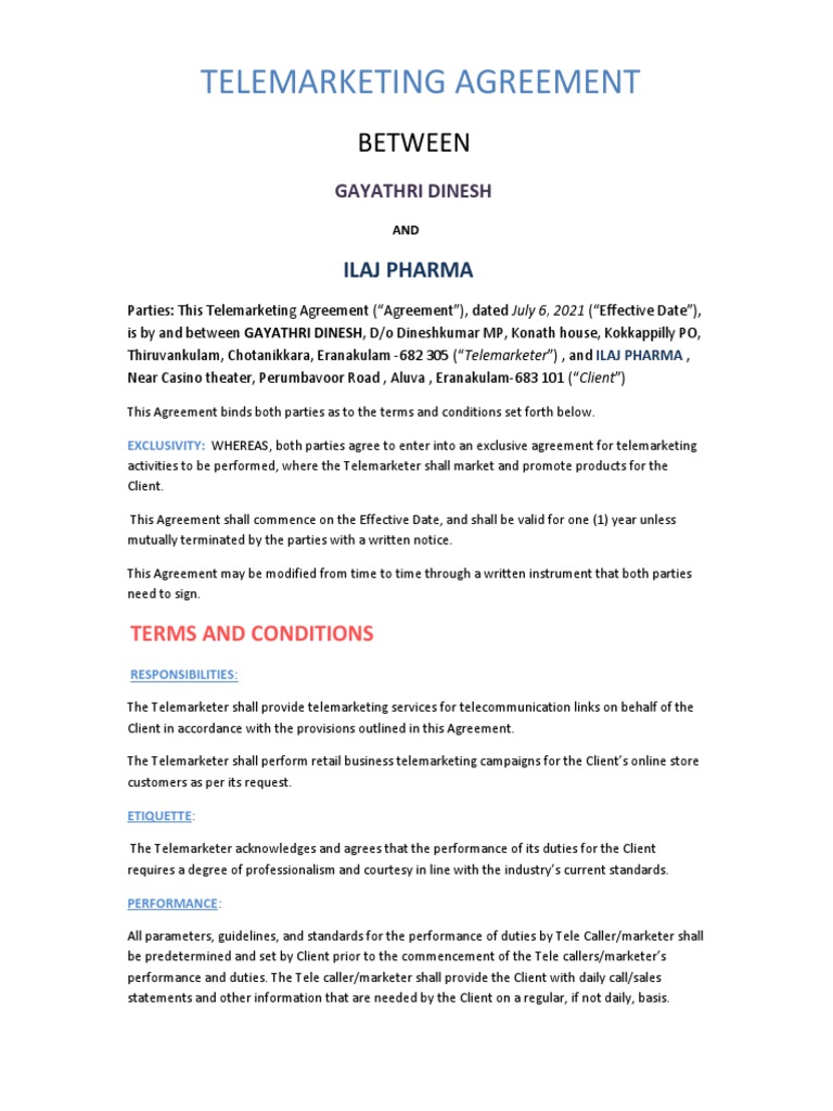 Telemarketing Contract PDF .01 | PDF | Business